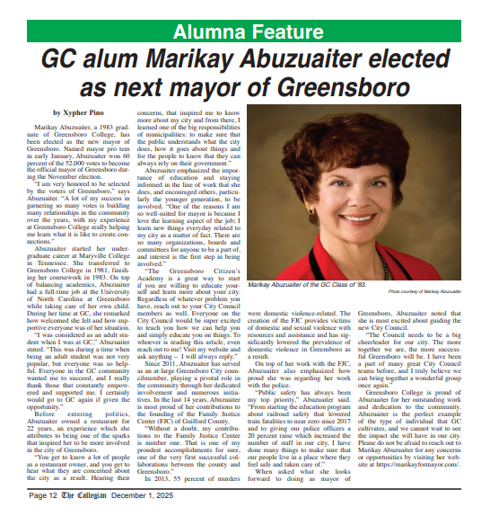 GC alum Marikay Abuzuaiter elected as next mayor of Greensboro – The ...